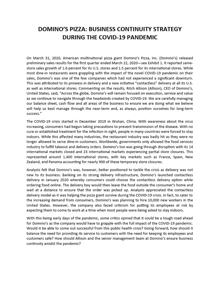 Domino's Pizza Business Continuity Strategy During The Covid-19 ...