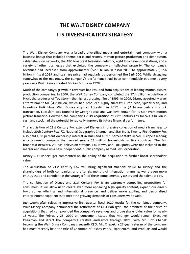 The Walt Disney Company Its Diversification Strategy | PDF | The Walt ...