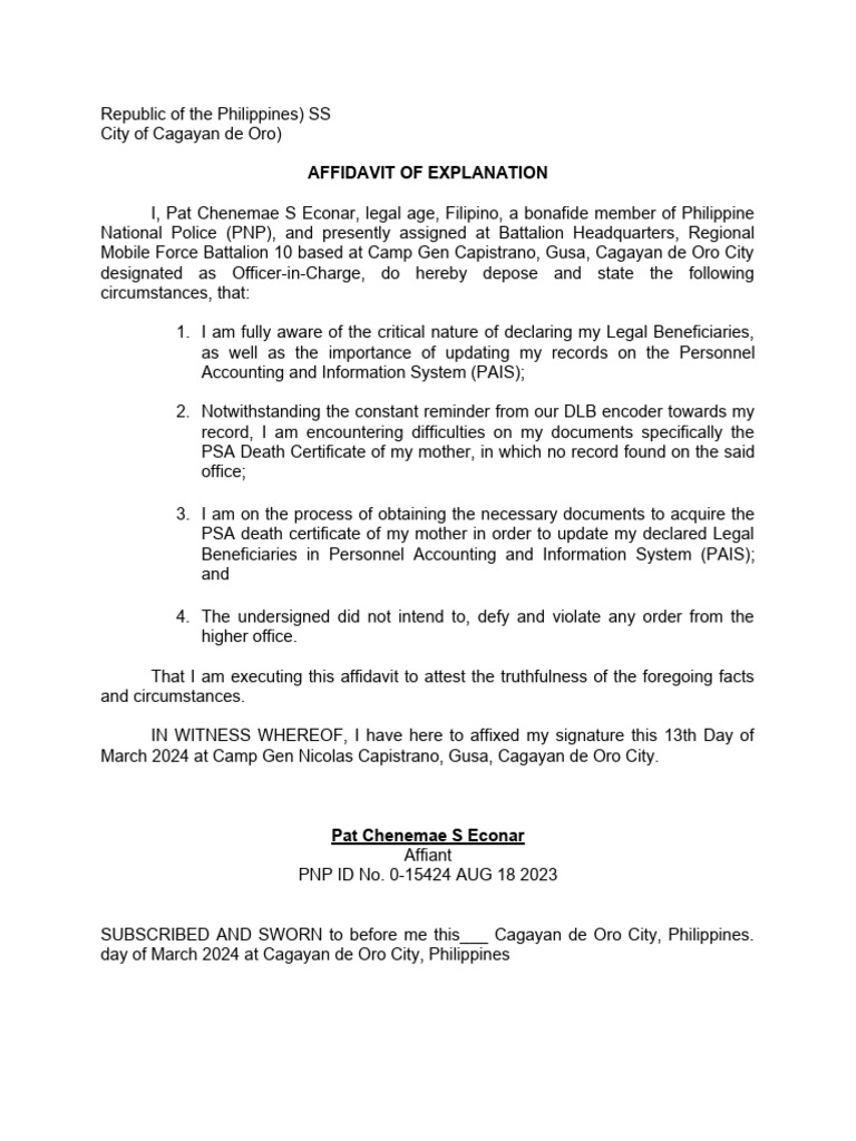 Affidavit of Explanation(1) | PDF