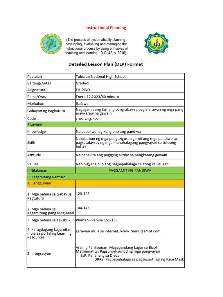 Detailed Lesson Plan (DLP) Format: Instructional Planning | PDF