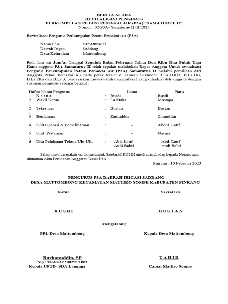 BERITA ACARA Revitalisasi P3A | PDF