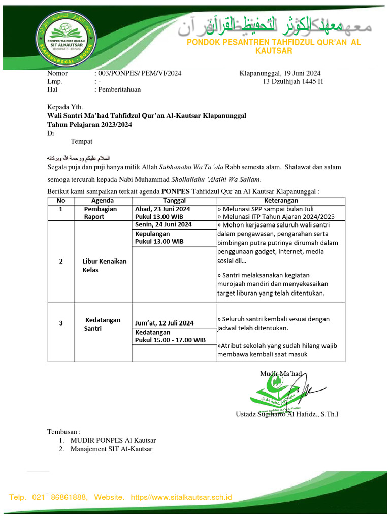 Surat Pemberitahuan Pengambilan Raport Dan Libur | PDF Surat Pemberitahuan Pengambilan Raport Dan Libur | PDF