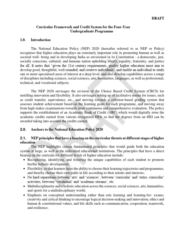 Draft Curriculum Framework Credit Struture FYUGP | PDF | Learning ...