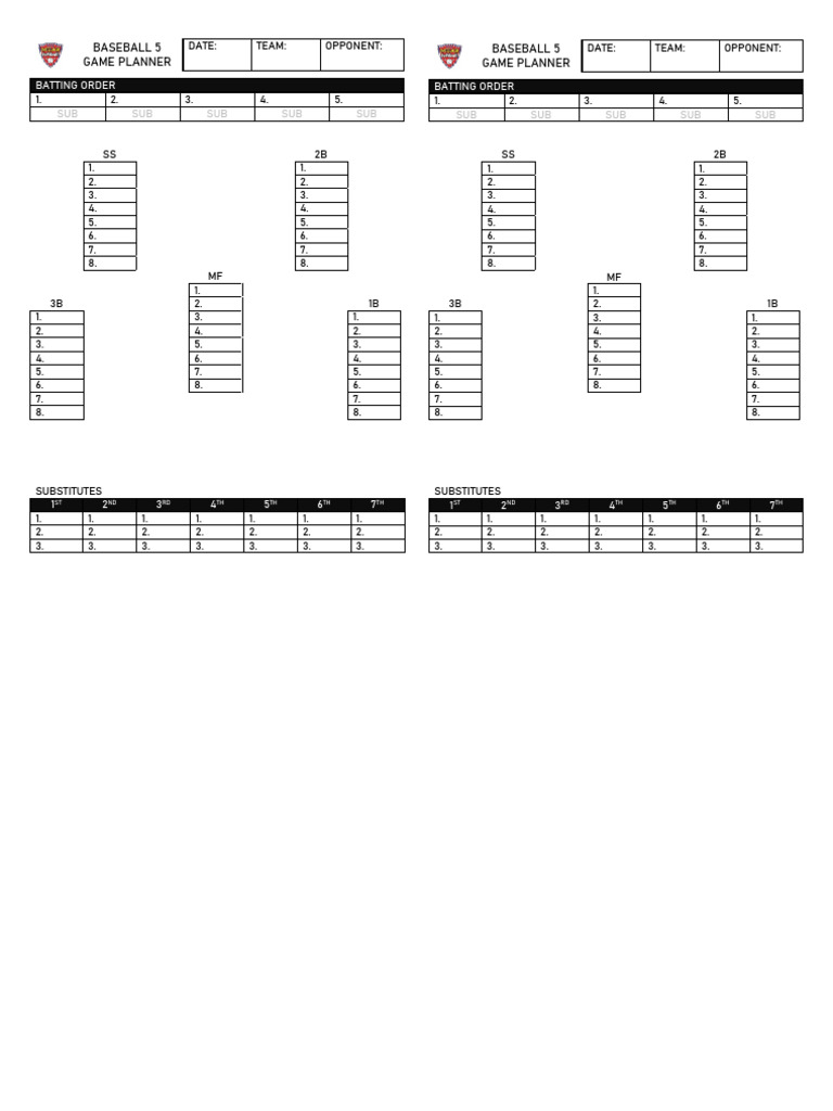 Softball Game Planner (Baseball5) | PDF | Ball And Bat Games