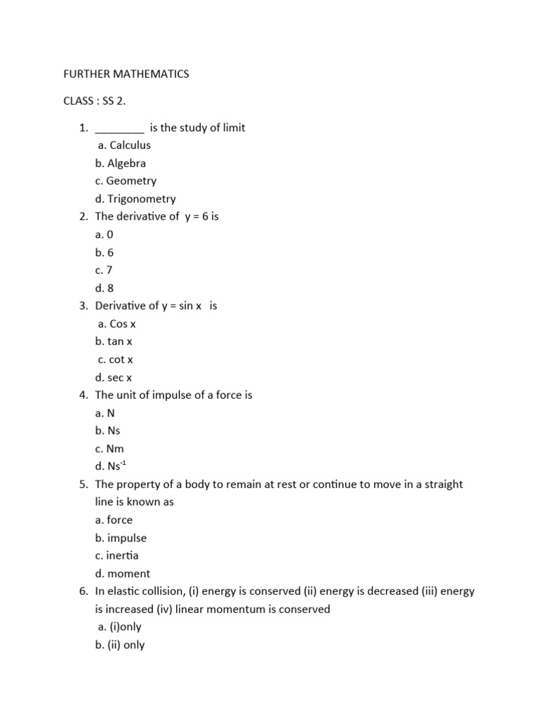 Further Mathematics Ss2 Third Term | PDF | Euclidean Vector | Force