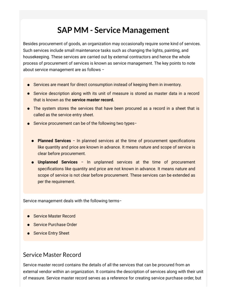 SAP MM Service Management Overview | PDF | Procurement | Business Economics