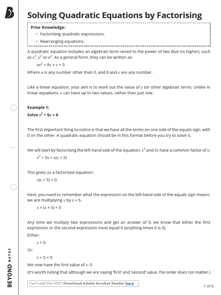 KS3 Maths: Quadratic Equations | PDF | Factorization | Equations