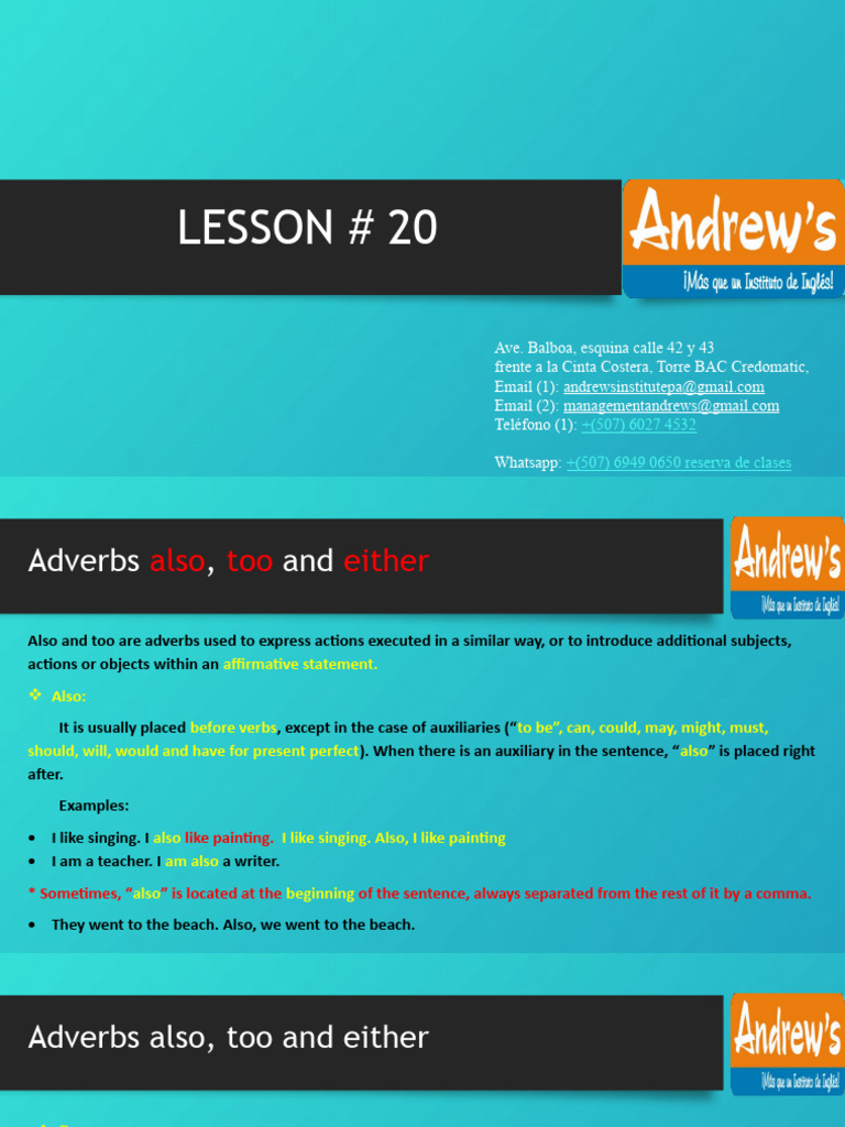 English Adverbs Lesson | PDF | Subject (Grammar) | Verb