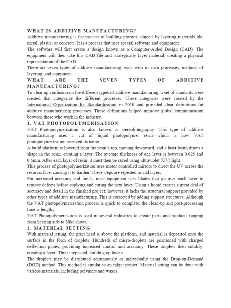 Seven Types of Additive Manufacturing | PDF | 3 D Printing | Physical ...