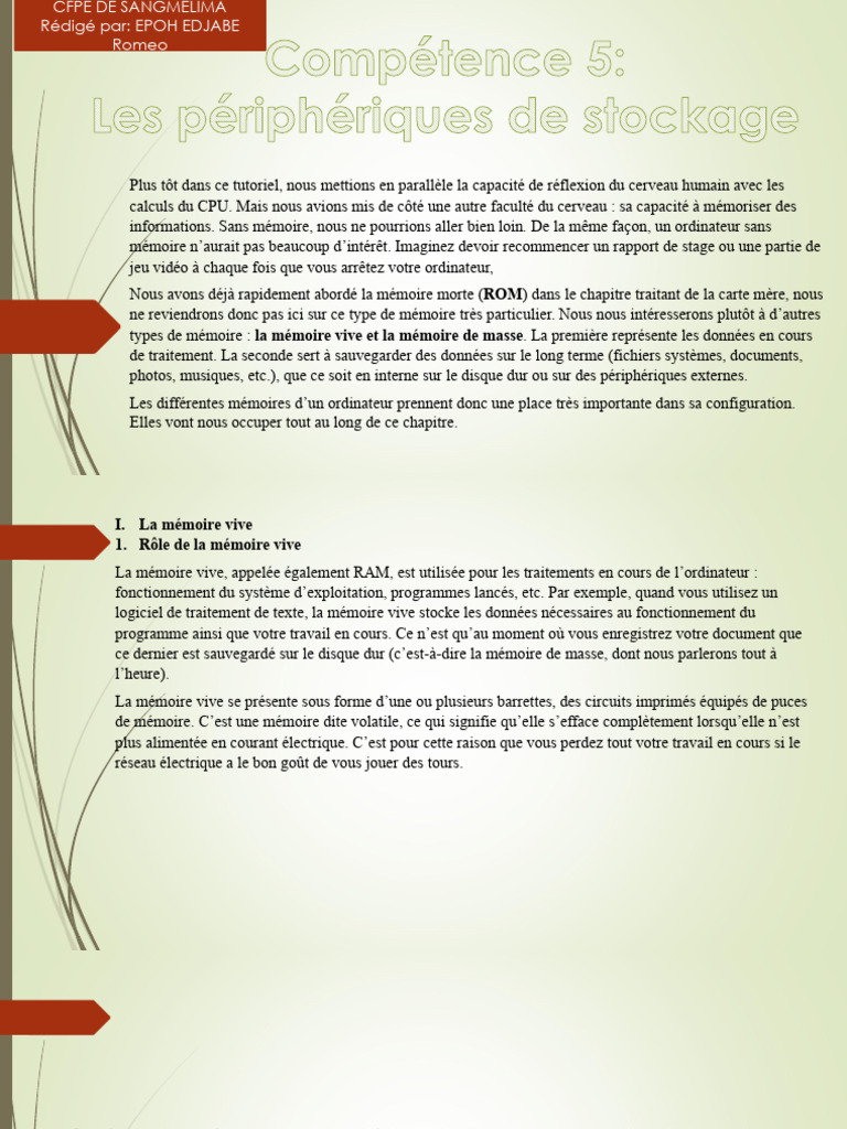 Comp 5. Les Peripheriques de Stockages | PDF | Disque dur | Solid-state Drive