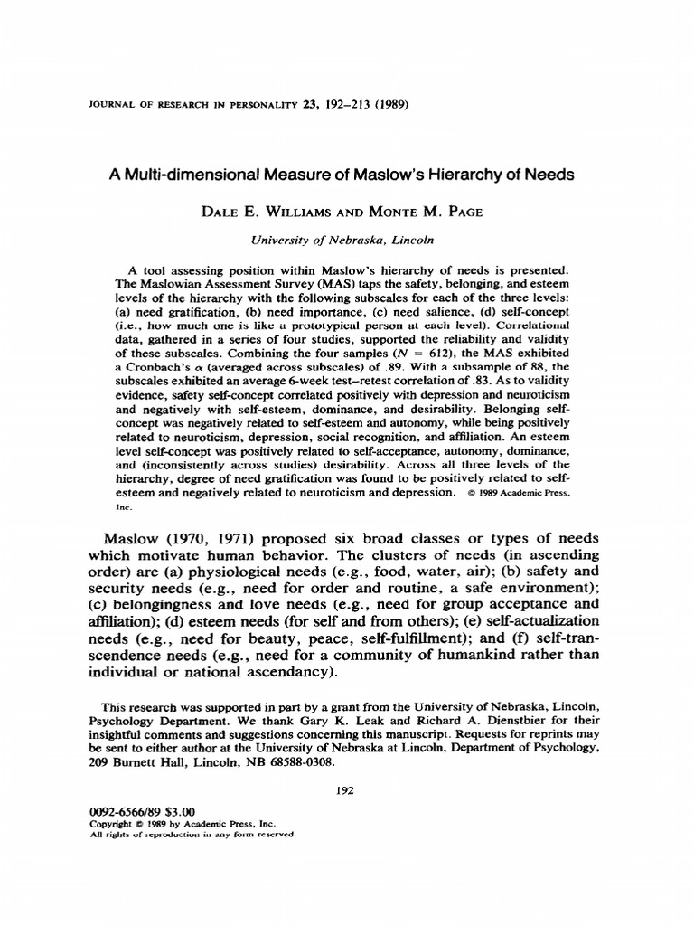 Williams 1989 Pdf Self Esteem Psychological Concepts