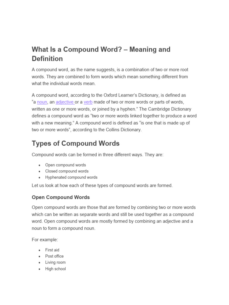 What Is a Compound Word | PDF | Word | Adjective