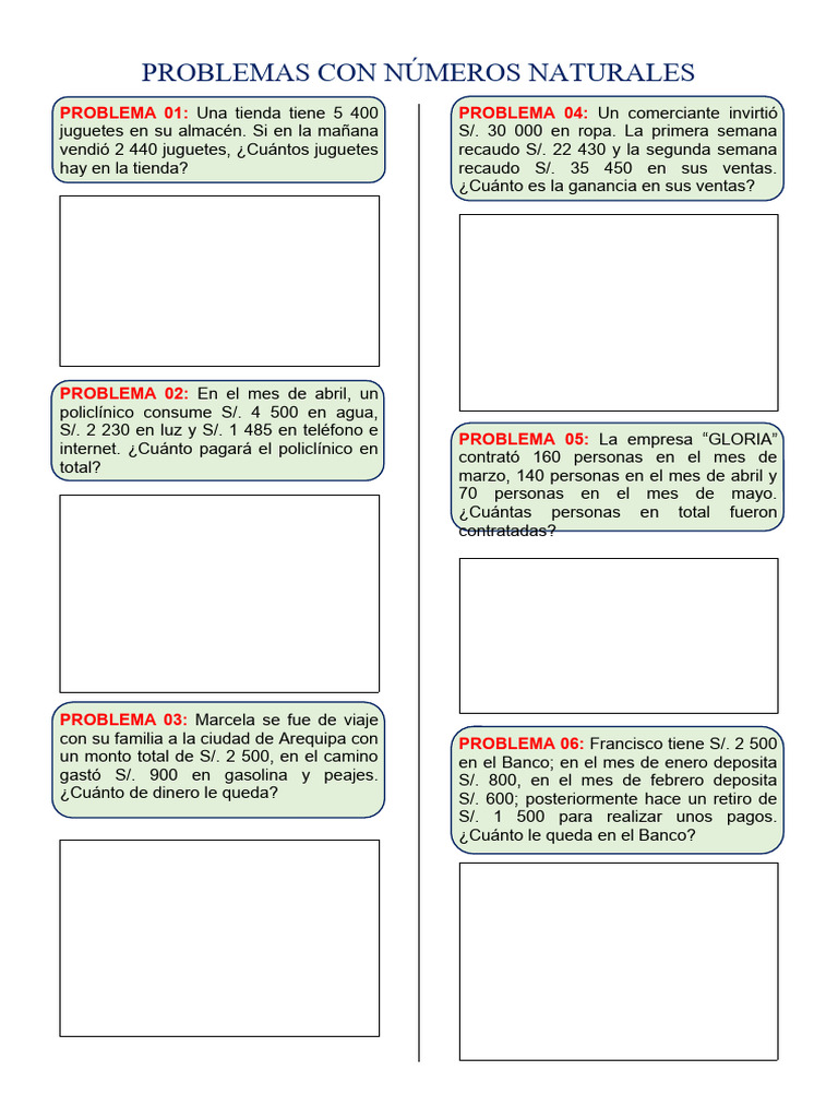 Problemas Con Suma y Resta de Numeros Naturales | PDF | Economias