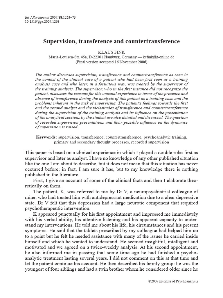 Supervision Transference and Countertransference | PDF | Psychoanalysis ...