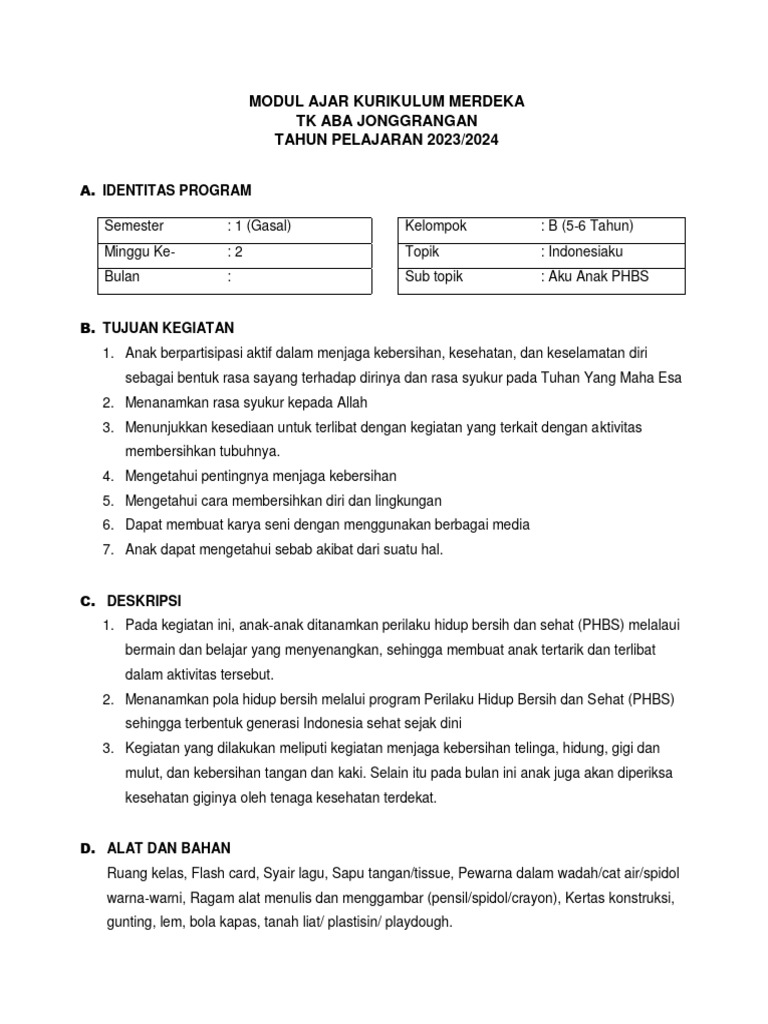 Modul Ajar PHBS untuk Anak PAUD | PDF | Kesehatan Holistik