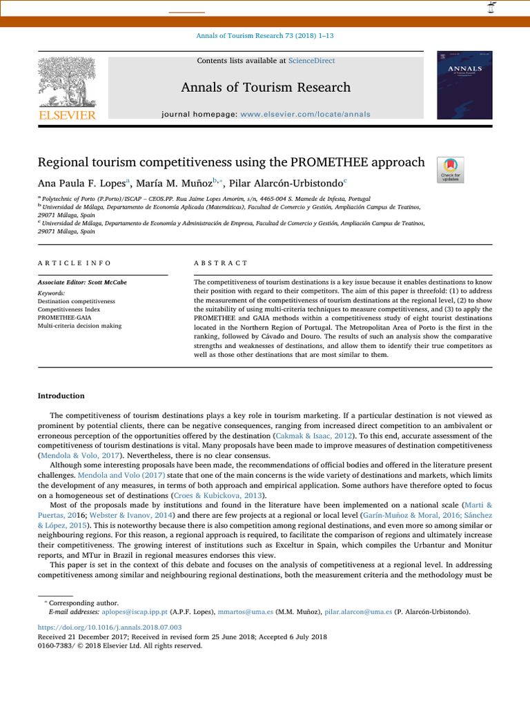 Regional Tourism Competitiveness Using the PROMETHEE Approach | PDF ...
