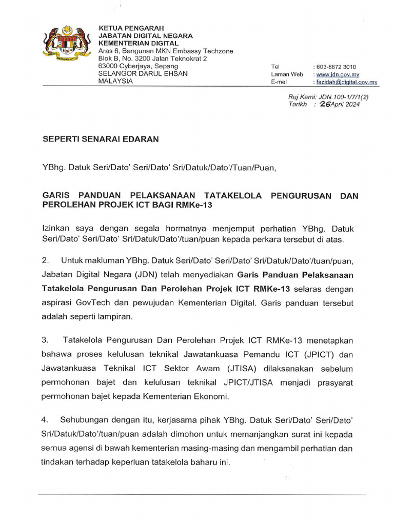 Surat Edaran Garis Panduan Pelaksanaan Tatakelola Pengurusan ...
