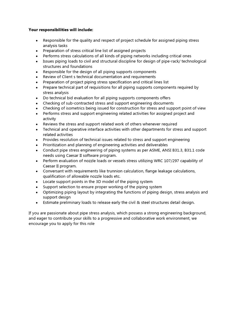 Pipe Stress Engineer | PDF