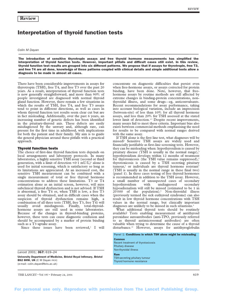 Interpretation of Thyroid Function Tests | PDF | Thyroid Stimulating ...