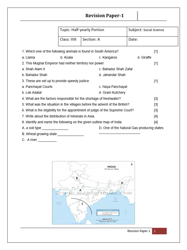 CBSE Class 8 Social Science Worksheet - Revision Worksheet | PDF