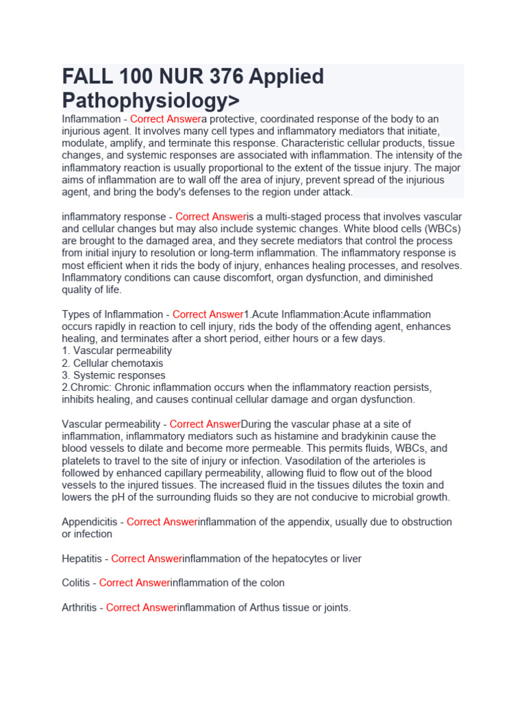 FALL 100 NUR 376 Applied Pathophysiology | PDF | Immune System ...