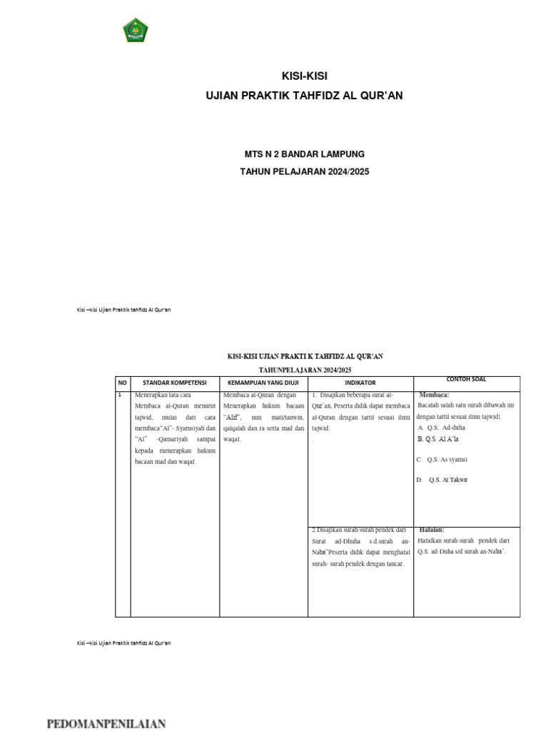 Kisi-Kisi Am - Tahfizh | PDF