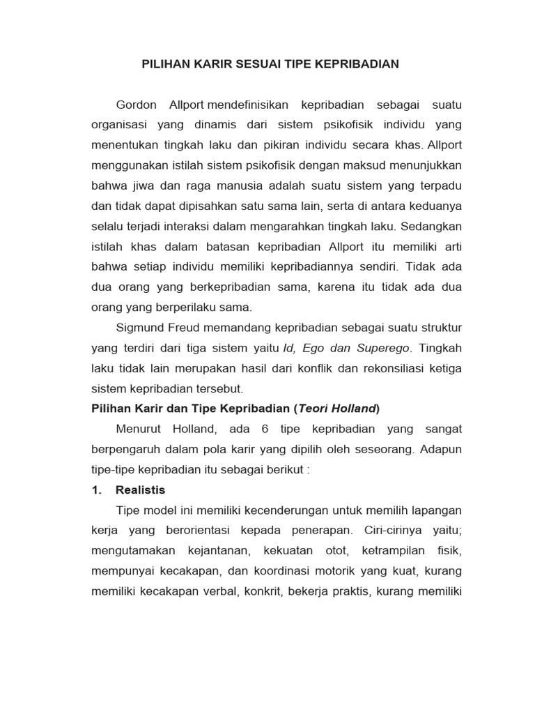 Materi 19 - Pilihan Karir Sesuai Tipe Kepribadian | PDF | Pengembangan Diri