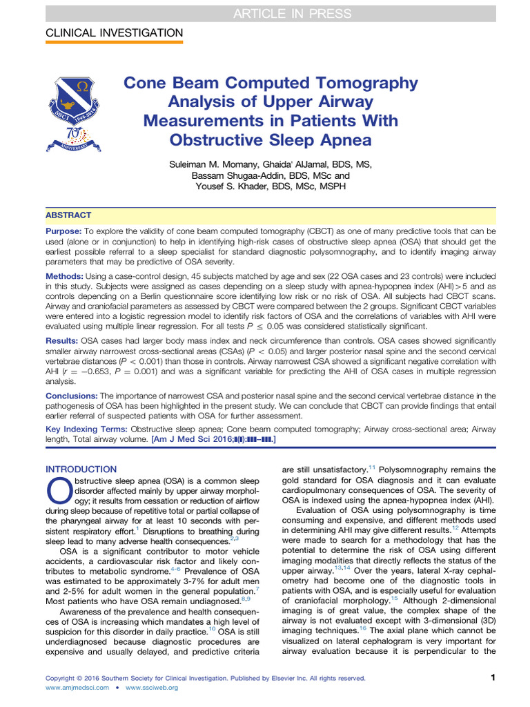 Momany 2016 | PDF | Sleep Apnea | Ct Scan