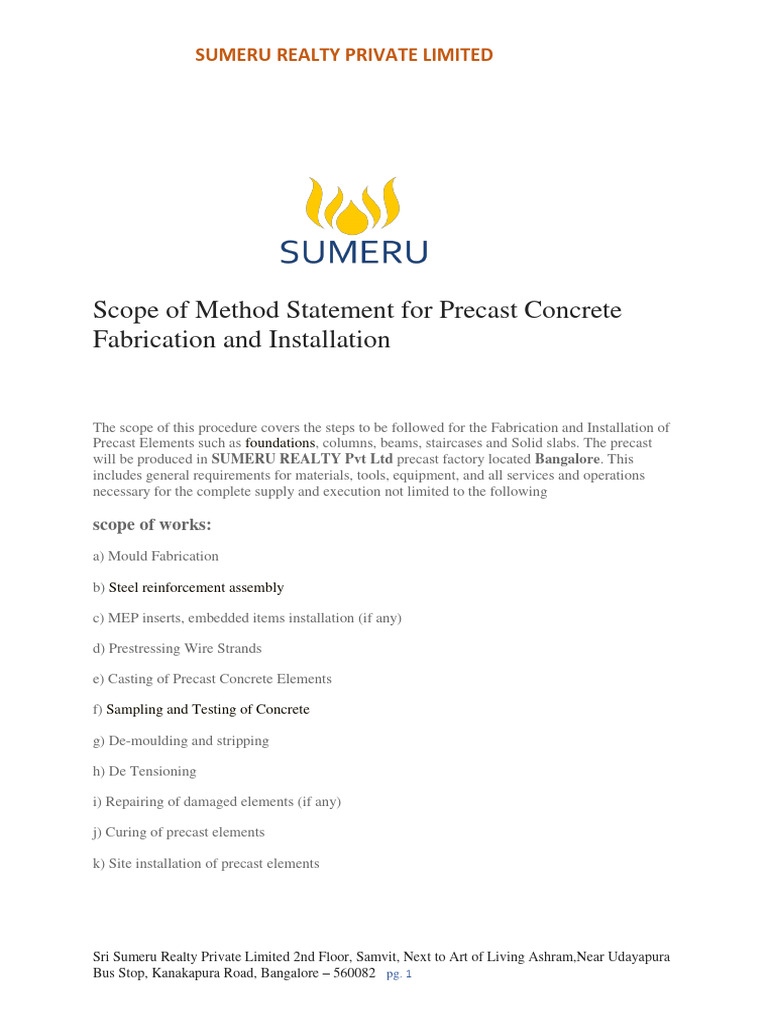 Precast Concrete Method Statement Guide | PDF | Concrete | Precast Concrete