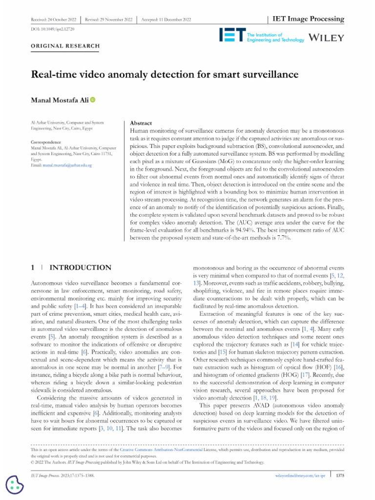 Real Time Video Anomaly Detection For Smart Surveillance | Download Free PDF | Creative Commons