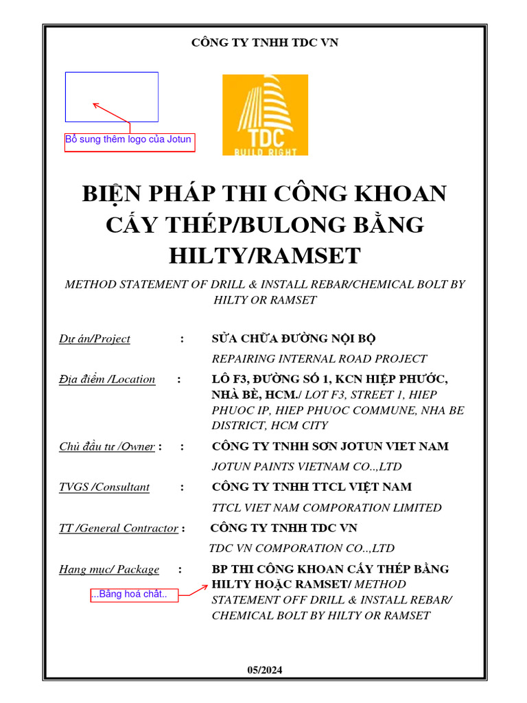 JOT-TDC-MOS - Drill & Install Rebar by Chemical | PDF
