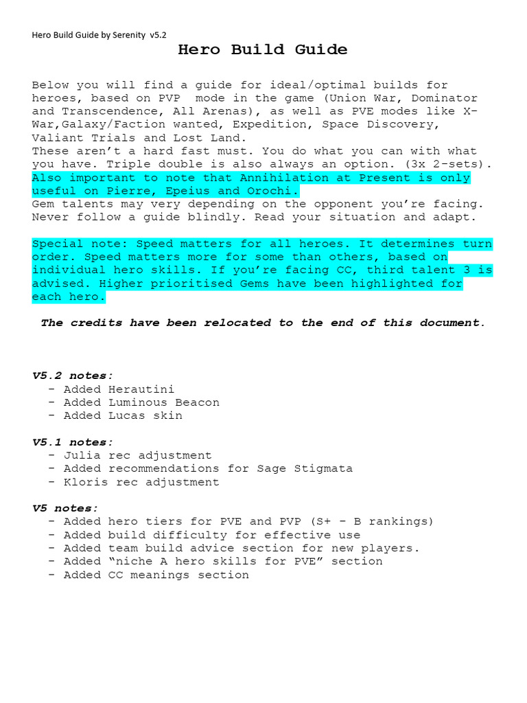Hero Build Guide v5.2 | PDF