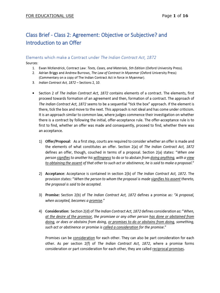 Class Brief (Class 2) - LOC - I | PDF | Offer And Acceptance ...