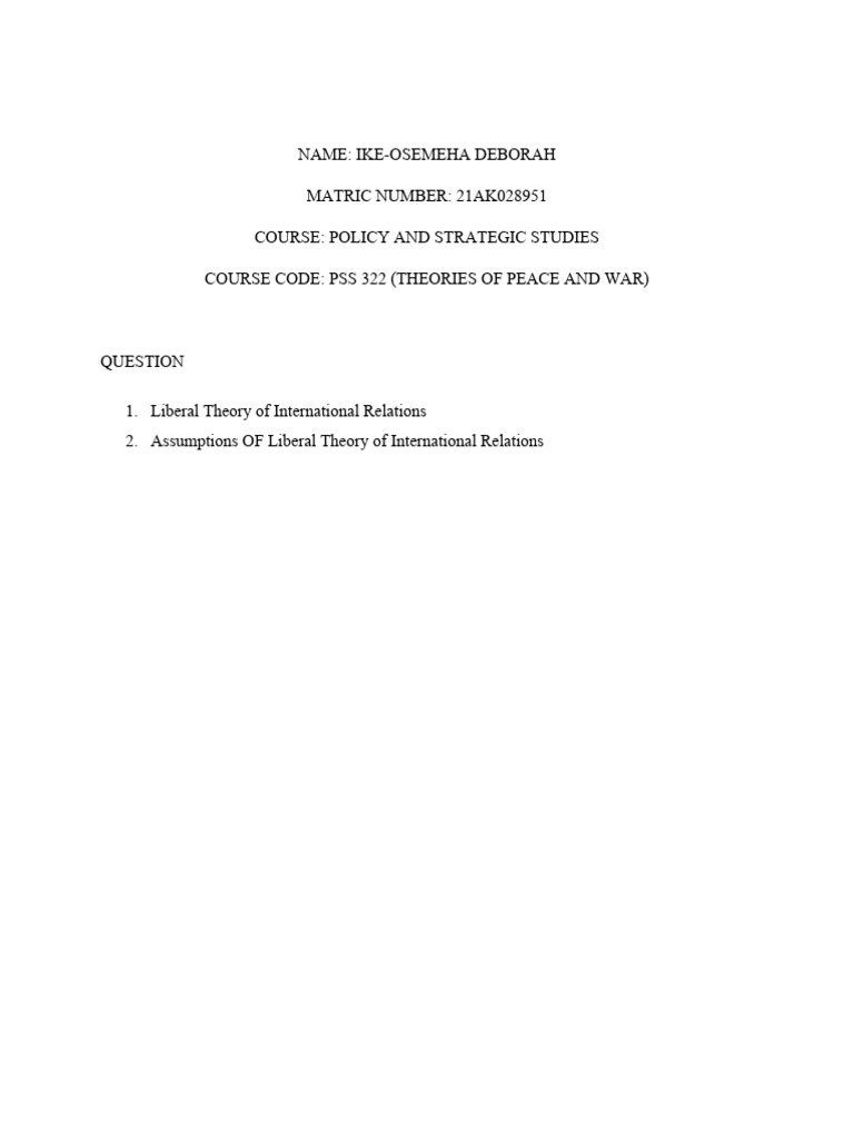 LIBERAL THEORY | PDF | Liberalism | International Relations