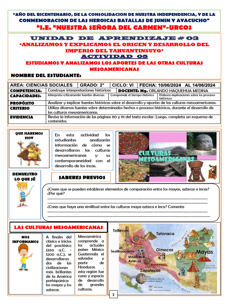 Act.05 CC - Ss2° Unidad 03 | PDF | Civilización maya