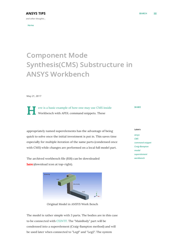Component Mode Synthesis (CMS) Substructure in ANSYS Workbench | PDF | Computer Programming ...