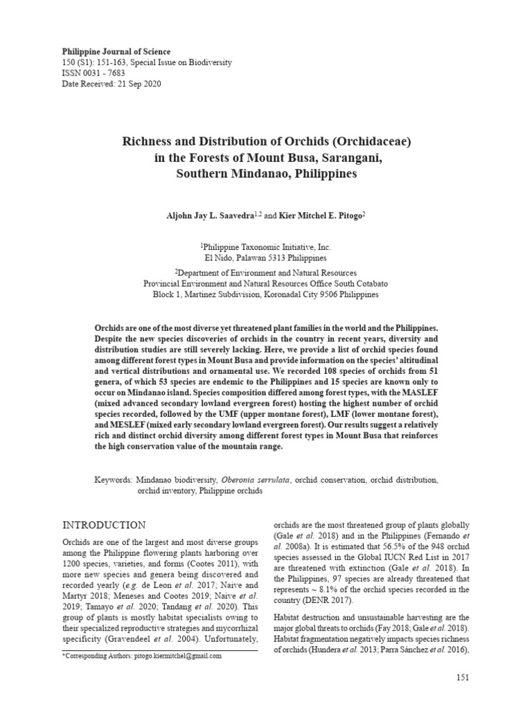 Richness and Distribution of Orchids (Orchidaceae) in The Forests of ...
