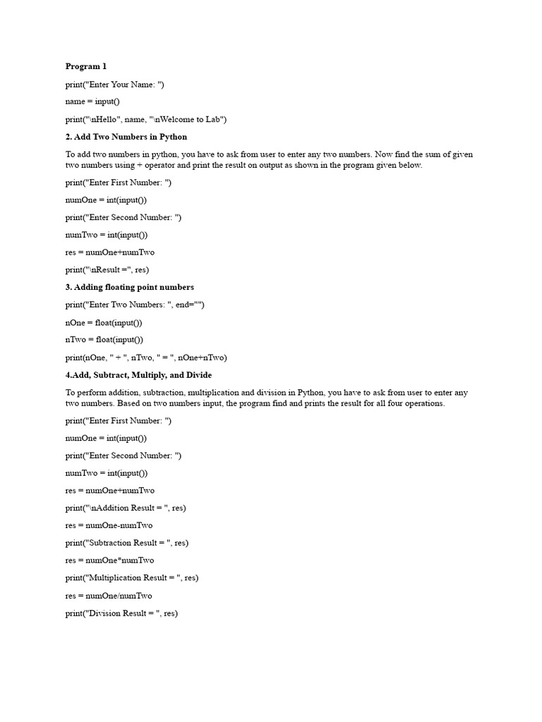 Python Basic Programs | PDF | String (Computer Science) | Prime Number