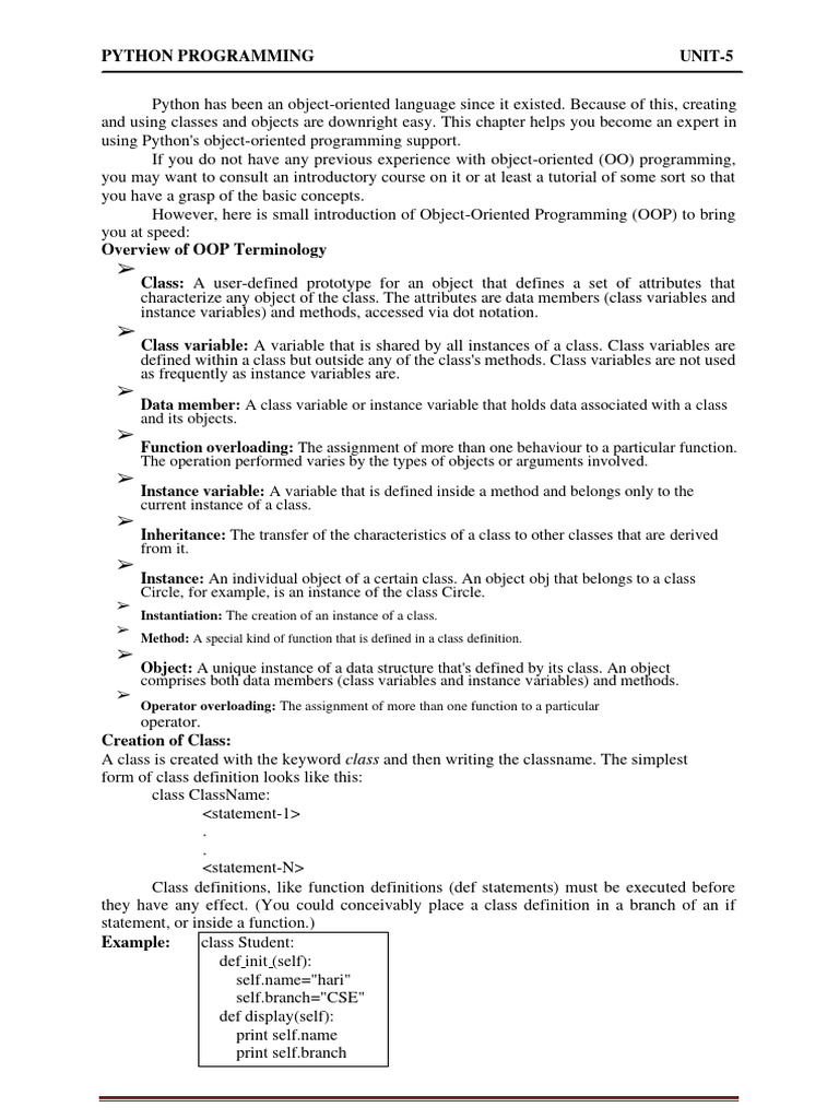 PP UNIT-5 | PDF | Class (Computer Programming) | Object Oriented ... PP UNIT-5 | PDF | Class (Computer Programming) | Object Oriented ...