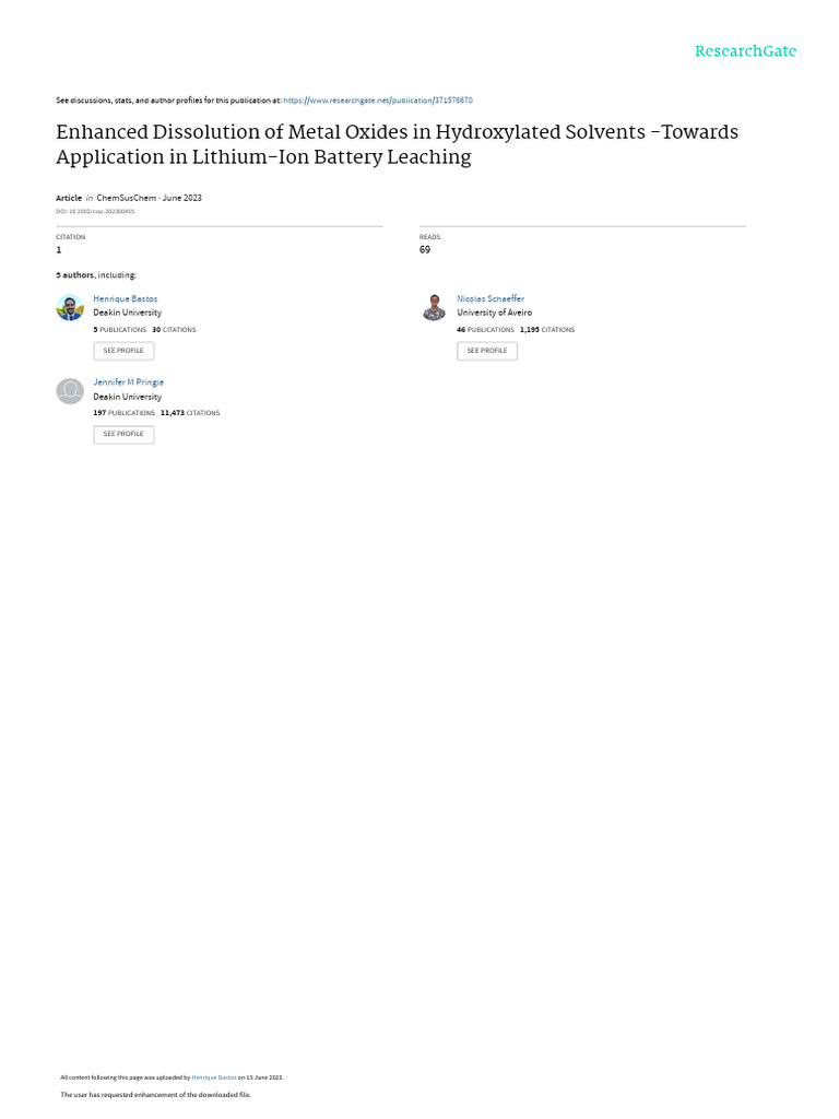 Enhanced Dissolution of Metal Oxides in Hydroxylated Solvents - Towards ...