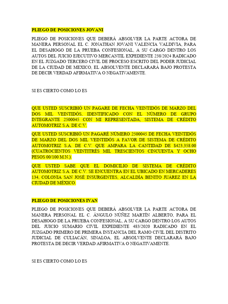 Pliego de Posiciones | PDF