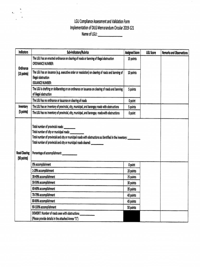 Dilg - Road Clearing Validation Form | PDF