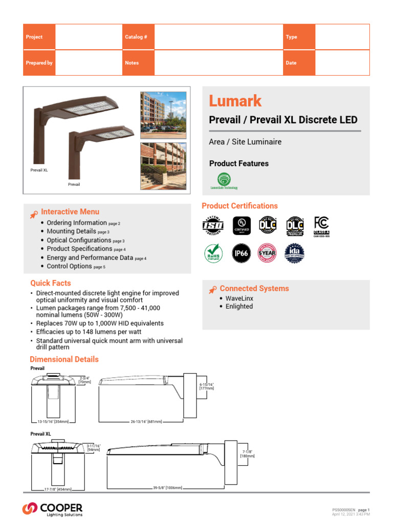 Lumark Prevail Discrete Spec | PDF | Equipment | Electrical Engineering