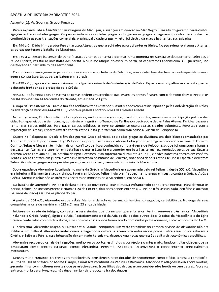 Apostila de História 2º Bi-1º Ano 2024 | PDF | Augustus | Júlio César