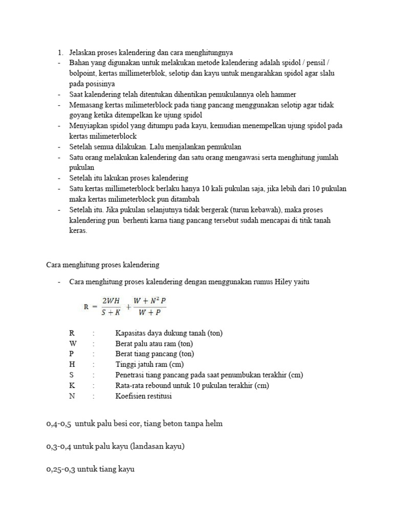 Proses dan Perhitungan Kalendering Tiang Pancang | PDF