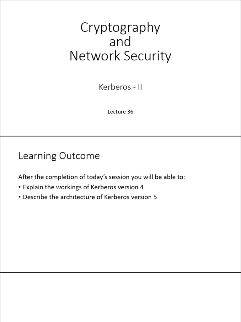 Lecture 36 - Kerberos - II | PDF | Teaching Methods & Materials | Technology & Engineering