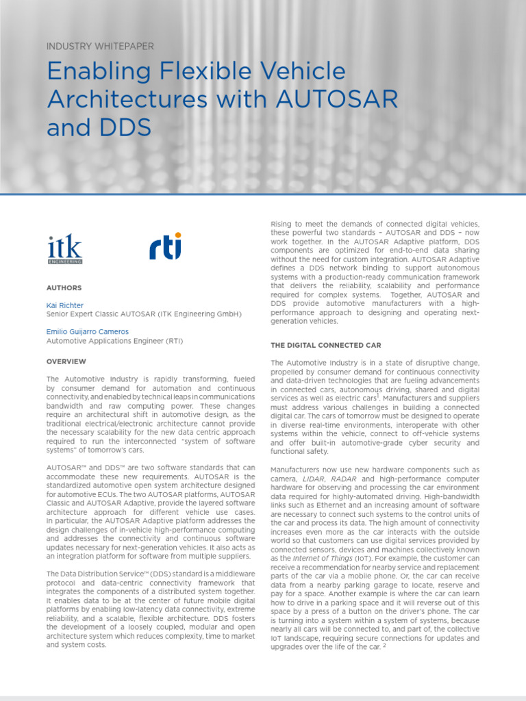 AUTOSAR and DDS for Connected Vehicles | PDF | Computer Network ...