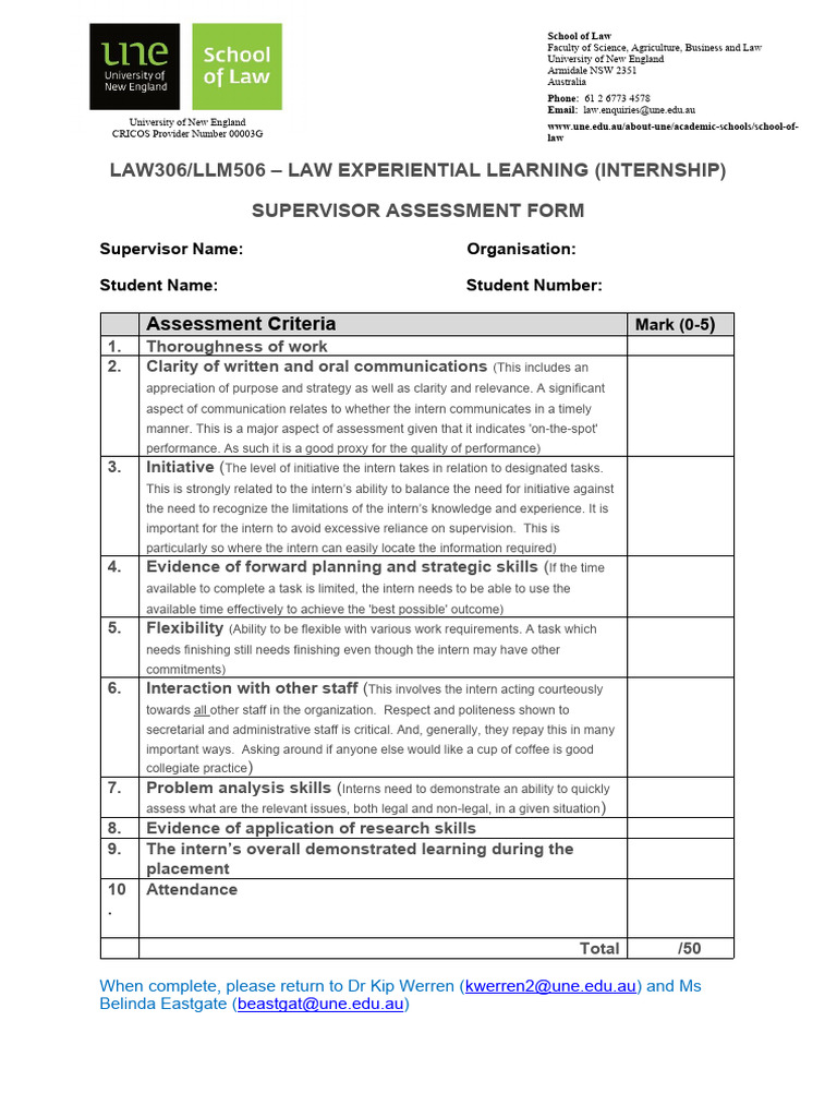 Law Internship Supervisor Form | PDF | Internship | Job Hunting