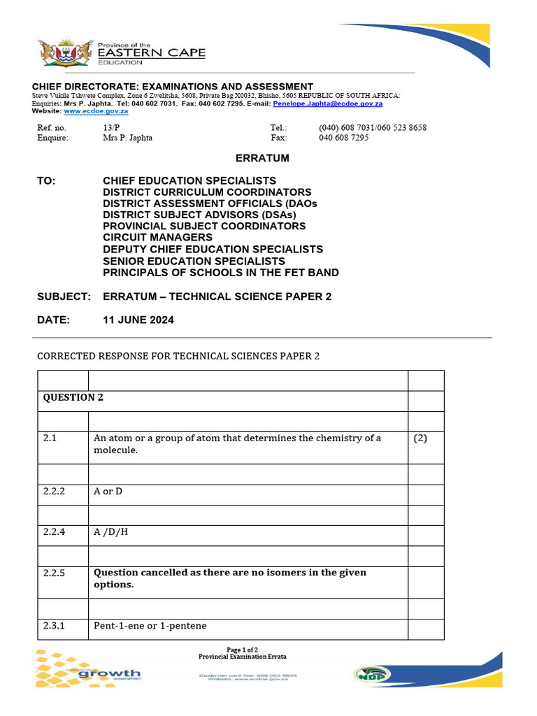 Technical Science Paper 2 Erratum | PDF | Intermolecular Force ...