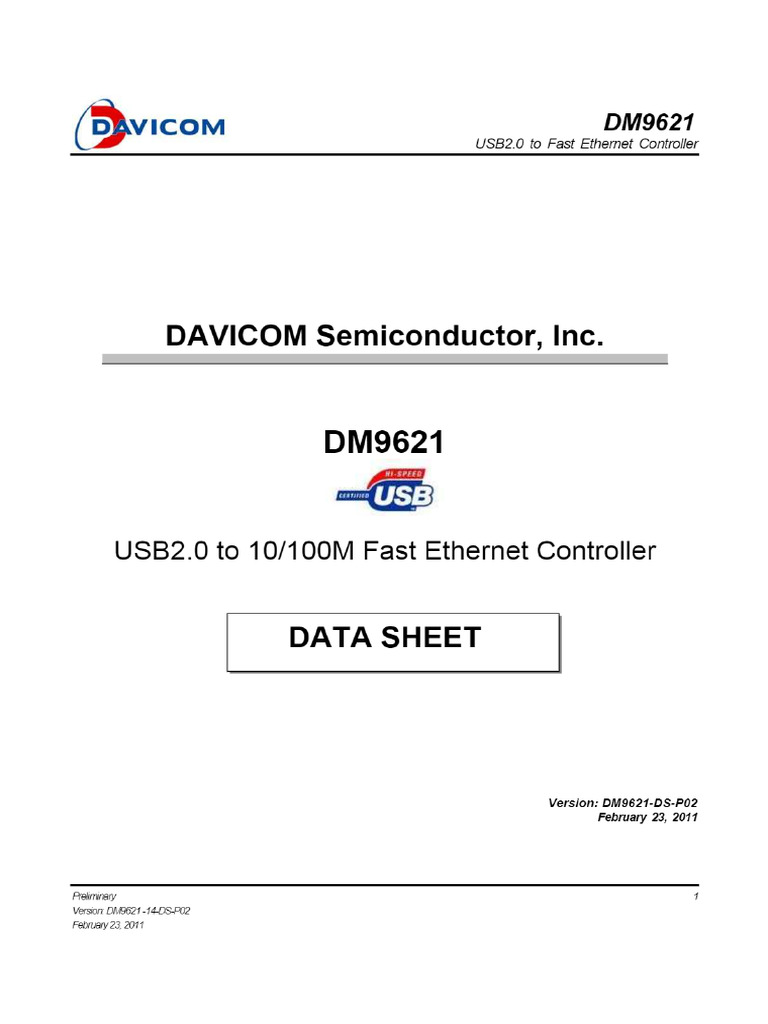 Datasheet For DM9621 by Davicom Semiconductor Inc. - Manualzz | PDF